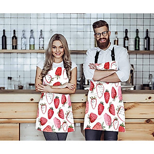 EKOBLA Strawberry Aprons Abstract Watercolor Hand Drawn Beautiful Fruit Fresh Sweet Spring Waterproof Resistant Chef Cooking Kitchen BBQ Adjustable Aprons for Women Men 27x31 Inch