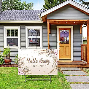 Baby Shower Yard Sign with Stake Gender Reveal Yard Sign Blue Pink Elephant Lawn Sign Gender Reveal Lawn Sign Welcome Baby Announcement Sign for Outdoor Baby Shower Decorations (Boho Style)