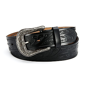 CR Black Western Belts for Women - 1.5" Leather Cowgirl Belt for Jeans - Country Belt for Women with Big Vintage Buckle