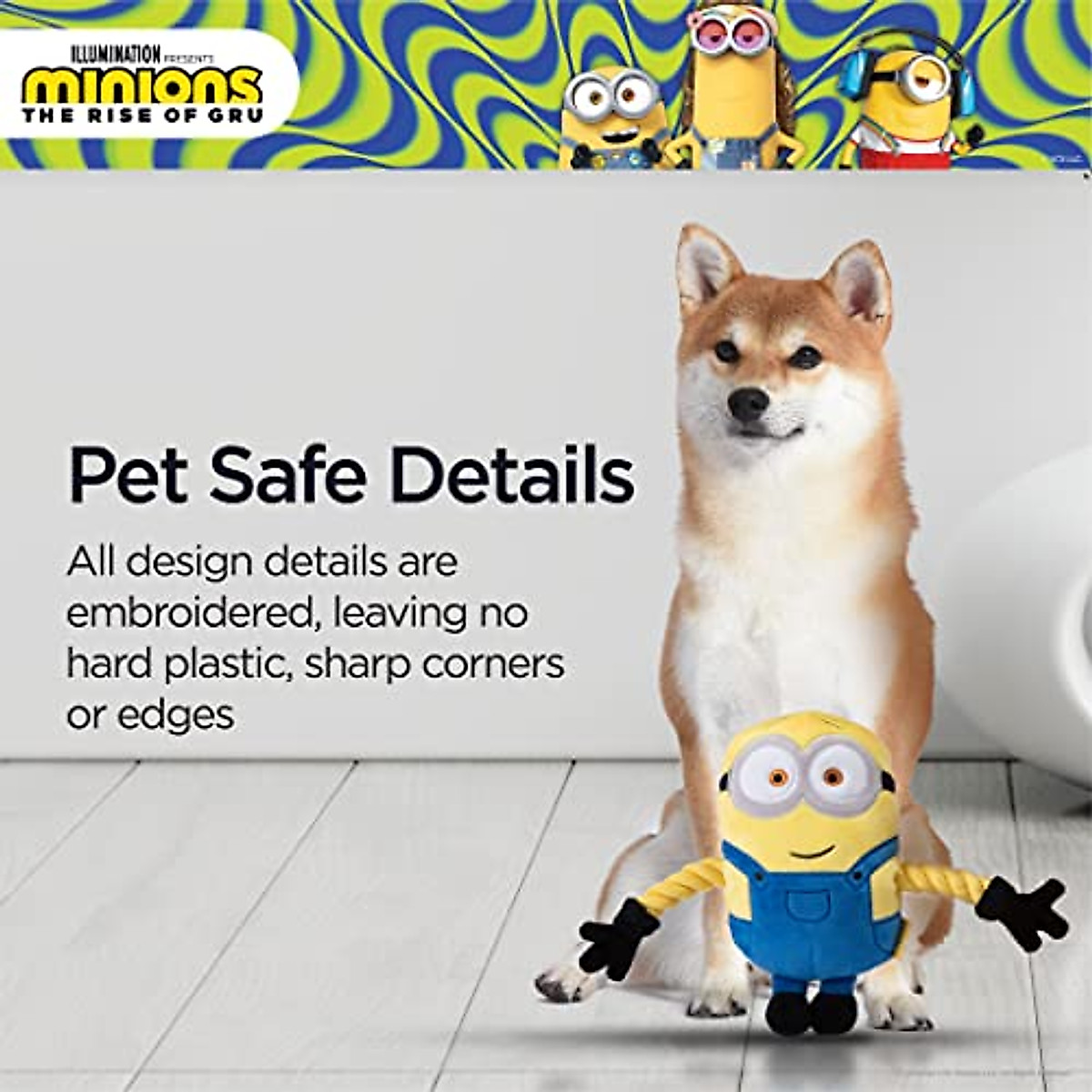 Minions Plush Toy Despicable Me Rise of Gru Dave Rope Limb Dog Toy | 8 Inch Plush Figure Rope Squeaky Dog Toy | Soft Stuffed Fabric Dog Toys from