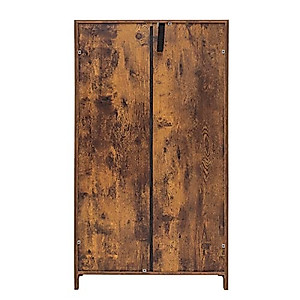 WEENFON Floor Storage Cabinet with 2 Adjustable Drawers & 2 Barn Doors, Standing Cupboard with 2 Shelf, for Living Room, Home Office, Kitchen, Rustic Brown