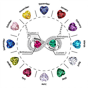 Personalized Infinity Necklace Bracelets Sets - Sterling Silver Customized Love Heart - Shape Birthstones with 2 Names Infinity Pendant Adjustable Personalized Mother Daughter Jewelry Gifts for Her