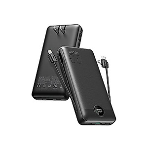 Portable Power Bank 20000mAh,VRURC 22.5W USB Port Fast Charging Portable Charger,Built-in AC Wall Plug, Micro&USB C Cables,4 Output Dual Input LED Display Integrated External Battery For Smart Devices