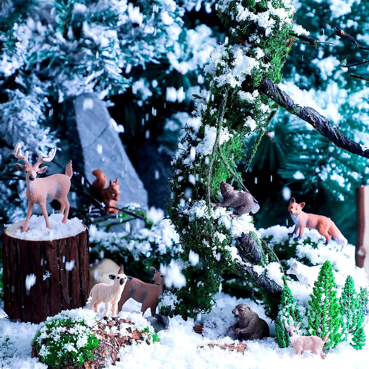 18 Pcs Forest Animals Figurines Woodland Animals Model Trees Kit Miniature Plastic Animals Realistic Wild Forest Animals for Cake Toppers Birthday Party Favor(Forest Animals)