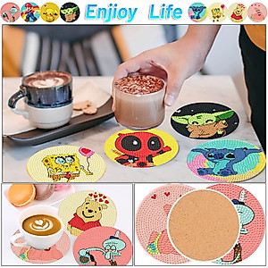 cupmod 8Pcs Diamond Painting Coasters Kits,DIY Cartoon Diamond Art Coasters Kits for Adults Kids Beginners,Diamond Painting Coasters with Holder for Home
