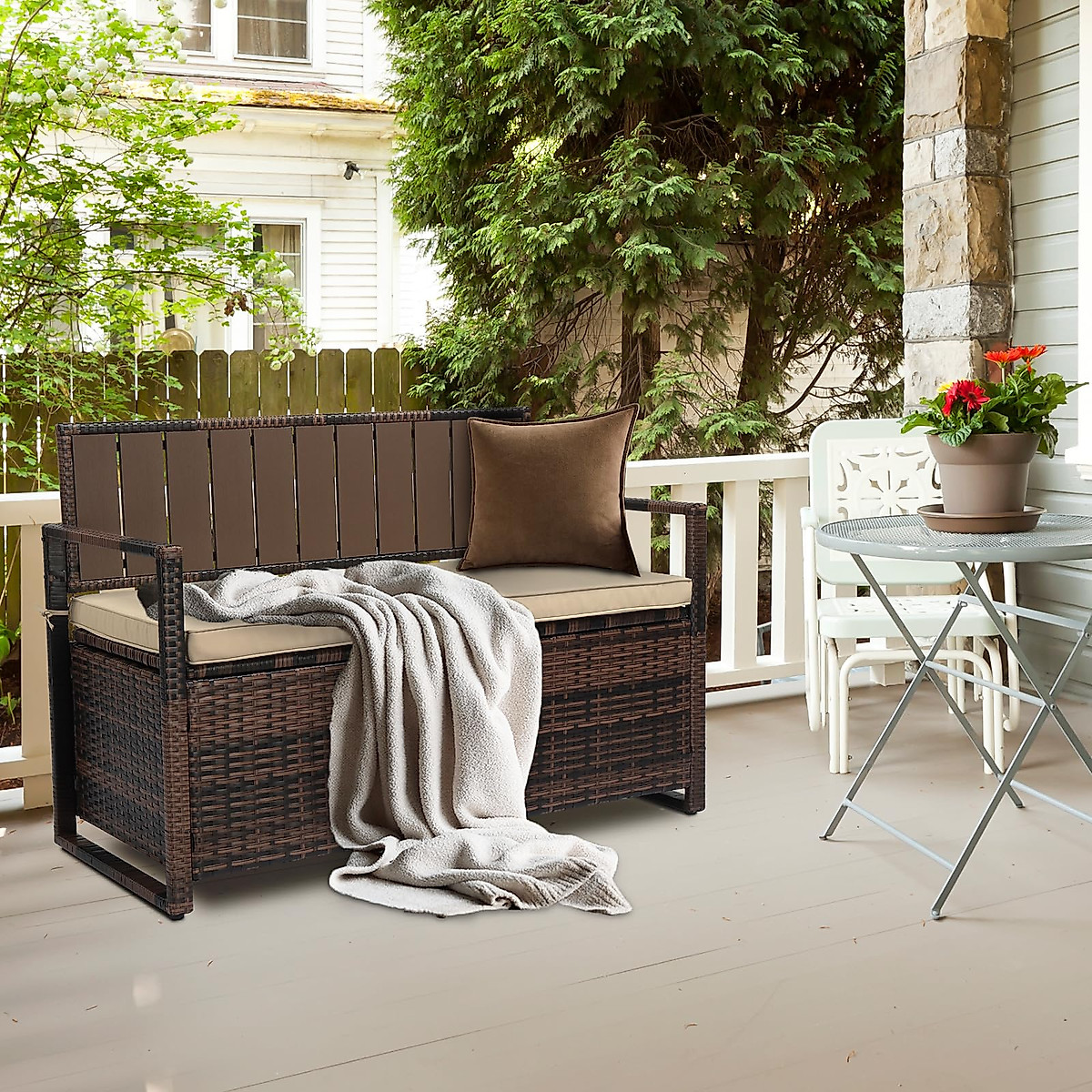 VINGLI 50 inch Outdoor Storage Bench, 70 Gallon Outdoor Bench with Storage Wicker Patio Deck Box, Storage Box for Deck Porch Bench Patio Storage Bench