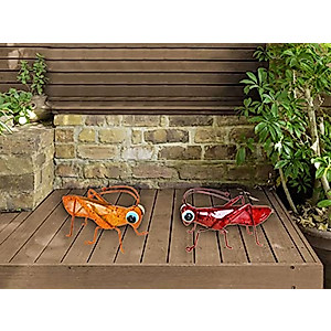 ShabbyDecor Metal Grasshopper Figurine Yard Art Locust Lawn Ornament Mantis Hanging Wall Sculpture Decoration Set of 2,Red&Yellow