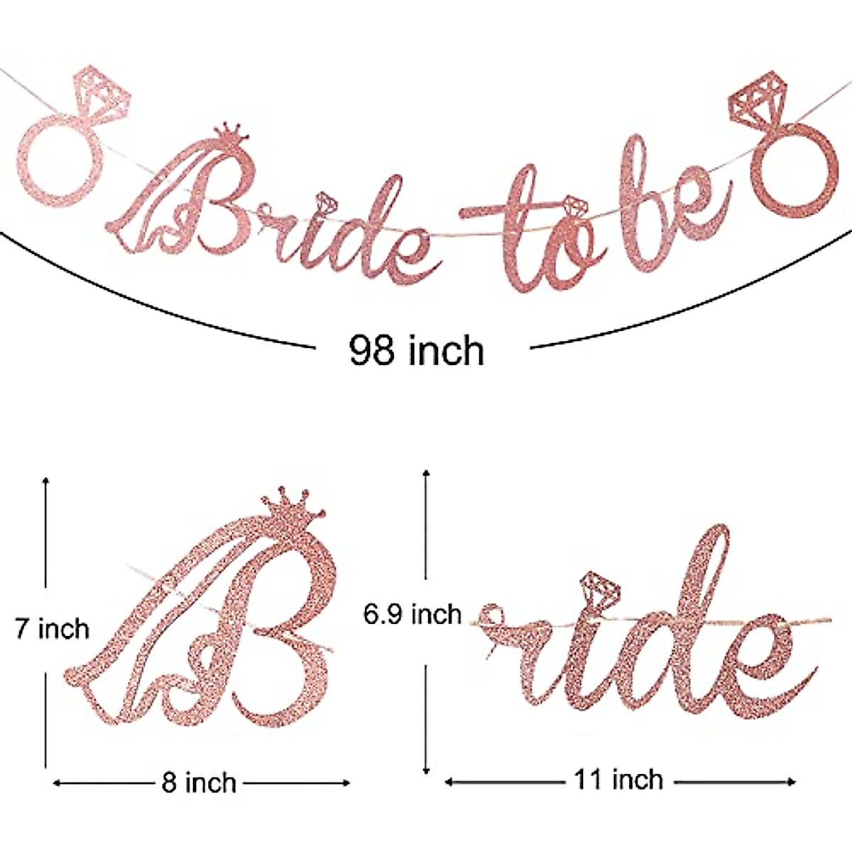 Bachelorette Party Decorations Engagement Wedding Hen Party Rose Gold Glitter Diamond Ring Hanging Swirl Decorations and Bridal Will Be Banner Bridal Shower Supplies