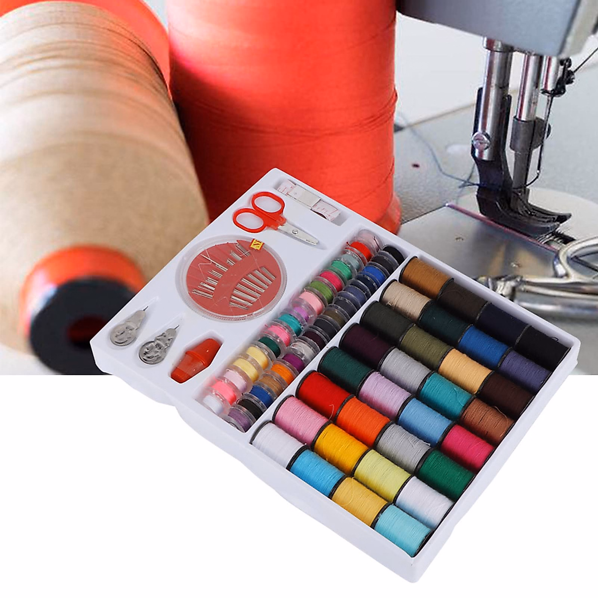 Jeanoko Sewg 64pcs 24×19×2 64pcs Colorful Hand Machine Sewing Thread Set Clothes String Spool Box Fr-197