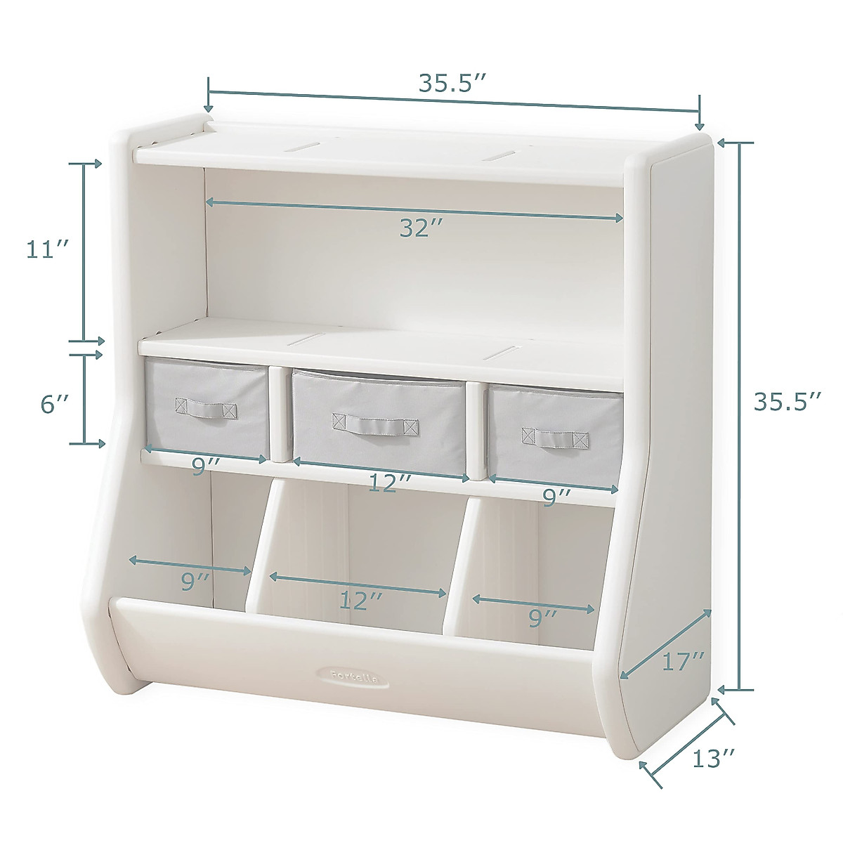 The Montessori Toy Storage Organizer by Fortella, with Bookshelf, Display Shelf, 3 Large Bins, and 3 Removable Drawers, Made of BPA and Formaldehyde FREE HDPE, Safe and Modern Toy Box Cabinet for Kids