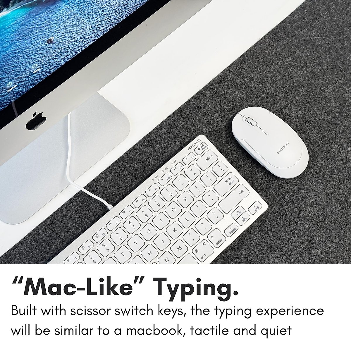 Macally Small USB C Keyboard - Plug & Play Compatible Wired Apple Keyboard for Mac Mini, MacBook Pro/Air, iMac, iPad, Windows, Chromebook with USBC Port - Compact & Mini USB Type C Keyboard - Silver