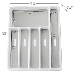 Uniturcky Classic Large Cutlery Tray, Silverware Tray for Drawer, 6 Compartment Flatware Organizer Holder/Divider, Multi-Purpose Storage With Non-slip Rubber Feet for Kitchen, Office, Bathroom