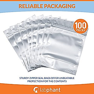 Stand Up Mylar Bags 4.5” x 6.5” +1.2" Heat Seal For Candy & Food Packaging, Medications And Vitamins - 100 Sealable Mylar Ziplock Bags with Gusset Bottom - For Liquid And Solids (4.5” x 5.5” + 1.18”)