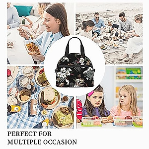 GAMSJM Hibiscus Insulated Lunch Bags for Women Men - Large Reusable Lunch Tote with Adjustable Shoulder Belt -Waterproof White Flower Lunch Box Cooler Bag for Adult/Kids