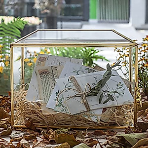 Gold Wedding Glass Card Box – 10.6 inch Large Wedding Card Holder Handmade Gold Glass Terrarium with Slot and Heart Lock, 10.6x5.9x8.3 Inches