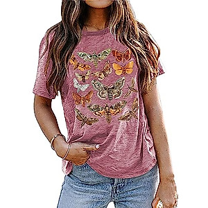 Vintage Graphic Tees for Women Funny Print Shirts Summer Casual Short Sleeve Tops Loose Fit T-Shirt