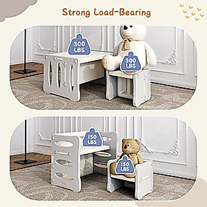 BanaSuper Kid's Table and 2 Chairs Set Plastic Activity Table for Toddlers Children Desk Ideal for Arts & Crafts Snack Time Homeschooling Homework Gift for Boy & Girl(Grey with 2 Chairs Set)