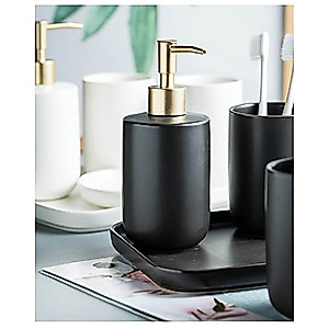 LJXX Bathroom Accessory Set, 4 Pieces Ceramic White Bathroom Accessories for Home and Hotel,Includes Soap Dish, Soap Dispenser Pump, Tumbler, Toothbrush Holder (White)