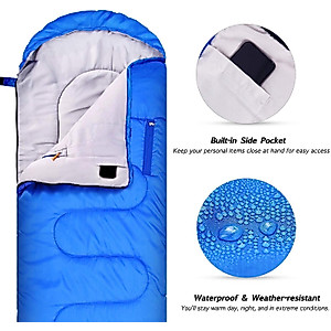 Sleeping Bag, Sportneer Wearable XL Sleeping Bags for Adults with Arm Zipper Holes Sleeping Bags Winter Cold Weather Kids Sleeping Bag for Camping Hiking Backpacking Outdoor Travel (Blue)