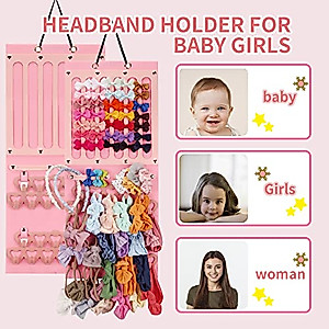 COSIFO Headband Holder Organizer for Baby Girl, Large Capacity Hair Bows Hanging Organizer, Bow Storage w/Heart-Shape Velvet Hangers for Girls Room, Door, Closet