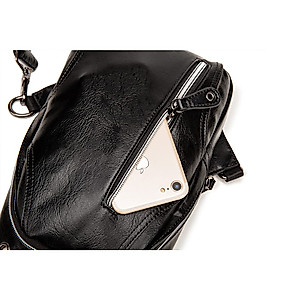 Leather Small Sling Bag,Crossbody Shoulder Bag for Men Women PU Leather Travel Cycle Hiking Daypack (Black)