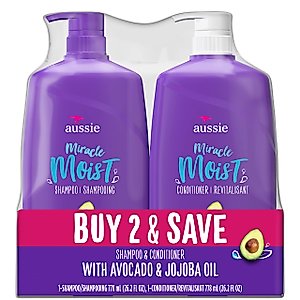 Aussie Miracle Moist with Avocado & Jojoba Oil, Paraben Free Shampoo & Conditioner, 26.2 fl oz Dual Pack