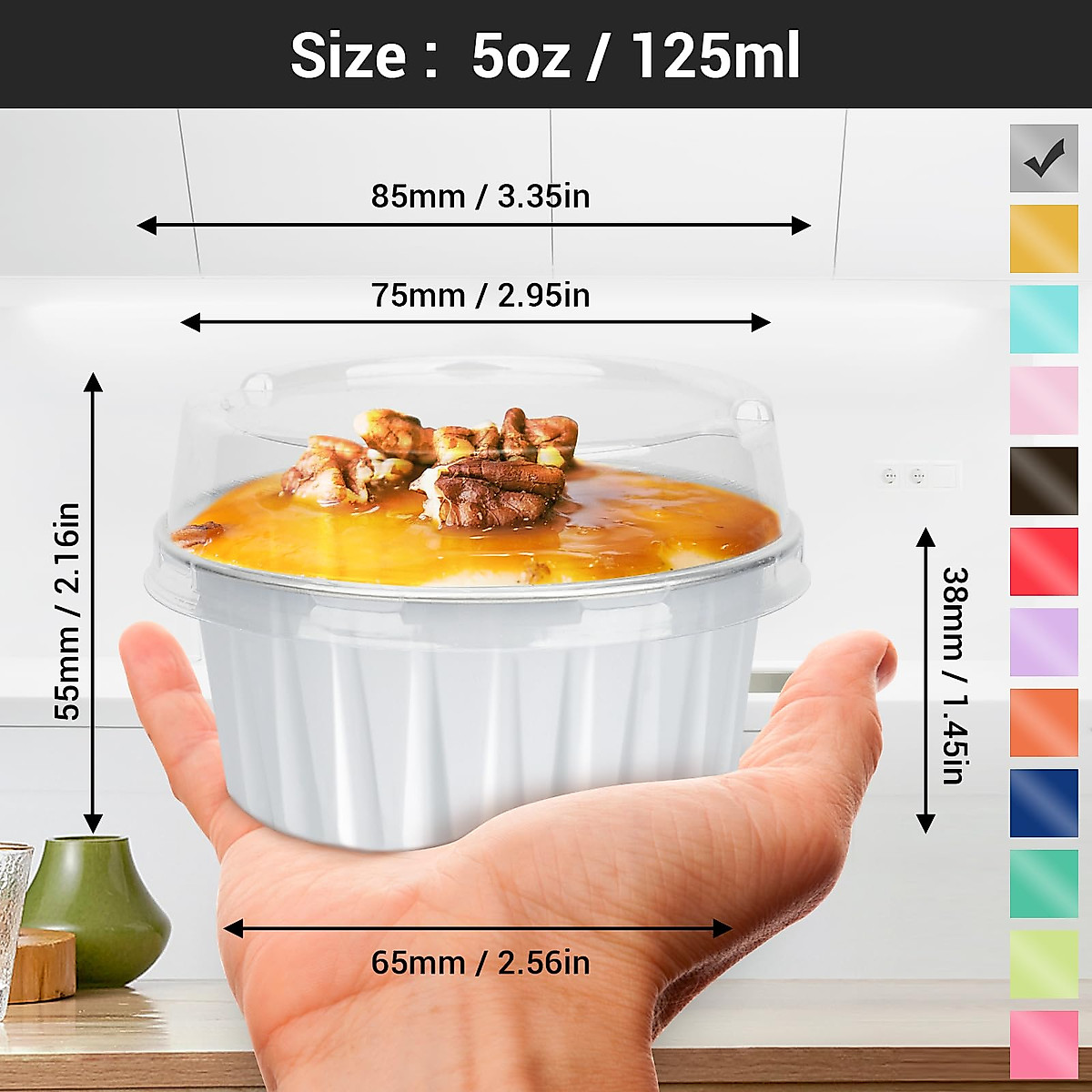 EUSOAR Ramekin Baking Cups, 30pcs 5oz Aluminum Foil Muffin Liners Cupcake Baking Cups with Lids, Mini Pie Pans with Lids, Disposable Foil Baking Cups Containers for Creme Brulee or Cupcake-White