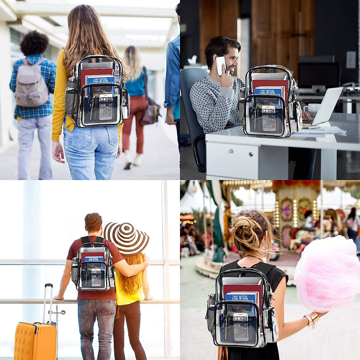 MATEIN Clear Bookbag, Anti Theft Transparent College School Backpack for Women Fits 15.6 inch Laptop