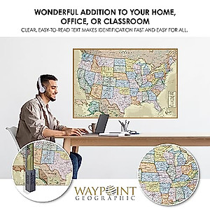 Waypoint Geographic Boardroom Series USA Wall Map, Antique-Style Laminated World Map Poster, Educational Wall Art For Home, Classroom, or Office, Unique Gifts, 24” x 36”