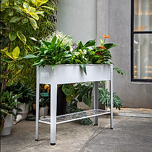 DIGTER Metal Raised Garden Bed,Raised Planter Box with Legs,Herbs and Vegetables Planter Suitable for Outdoor Patio Deck and Porch (Gray)