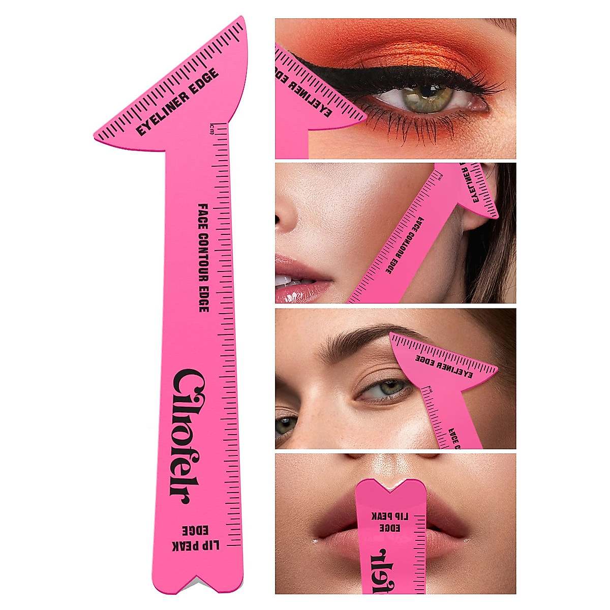 Cilrofelr 4 in 1 Eyeliner Stencils for Hooded Eyes, Reusable Eyeliner Stencils Tool, Multi-purpose Makeup Tool for Winged Eyeliner, Defined Eyebrows, Face Contour and Lip Line - Pink