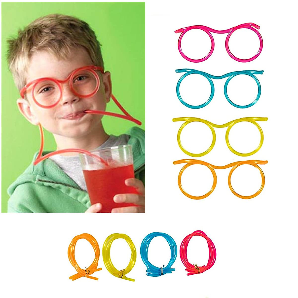 Flexible Soft Silly Straws, 8PCS Drinking Straw Eye Glasses, Silly Straw Glasses drinking Tube for Kids Party, Birthday, Fun Party