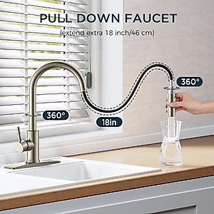 FORIOUS Kitchen Faucets, Brushed Nickel Kitchen Faucet with Pull Down Sprayer, Kitchen Sink Faucet Stainless Steel, High Arc Gooseneck Classic Faucet for Kitchen Sink, Bar, Farmhouse, Laundry