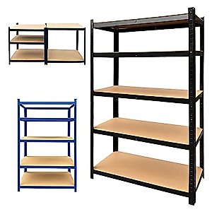 5-tier Metal Shelving Unit Adjustable Garage Storage Utility Rack Organization Multipurpose Shelf Warehouse Basement Kitchen Living Room,Storage Shelving Utility Shelf,168H x 75W x 30D,Black