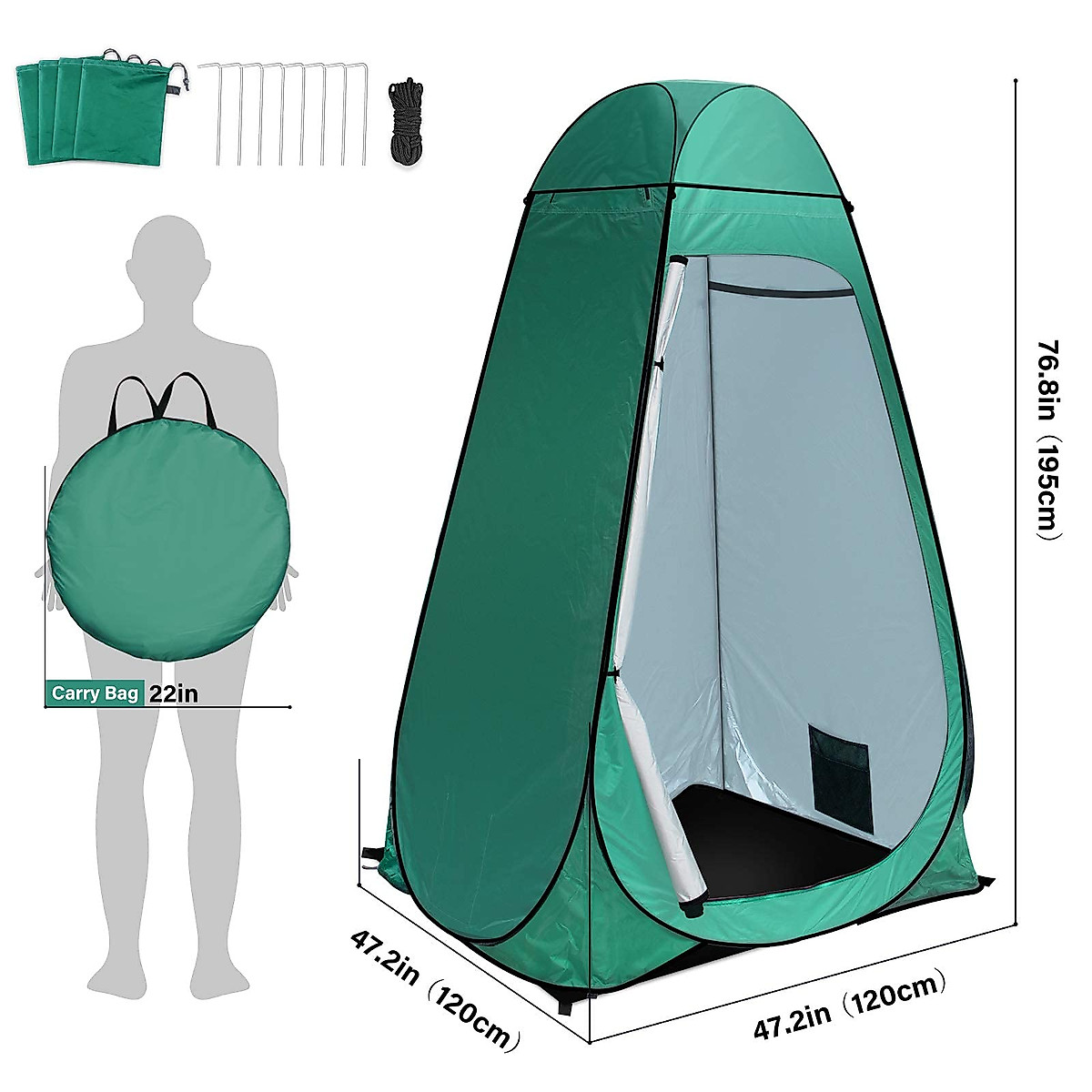 anngrowy Shower Tent Pop-Up Privacy Tent Camping Portable Toilet Tent Outdoor Camp Bathroom Changing Dressing Room Instant Privacy Shelters for Hiking Beach Picnic Fishing Potty, Extra-Tall 2 Colors