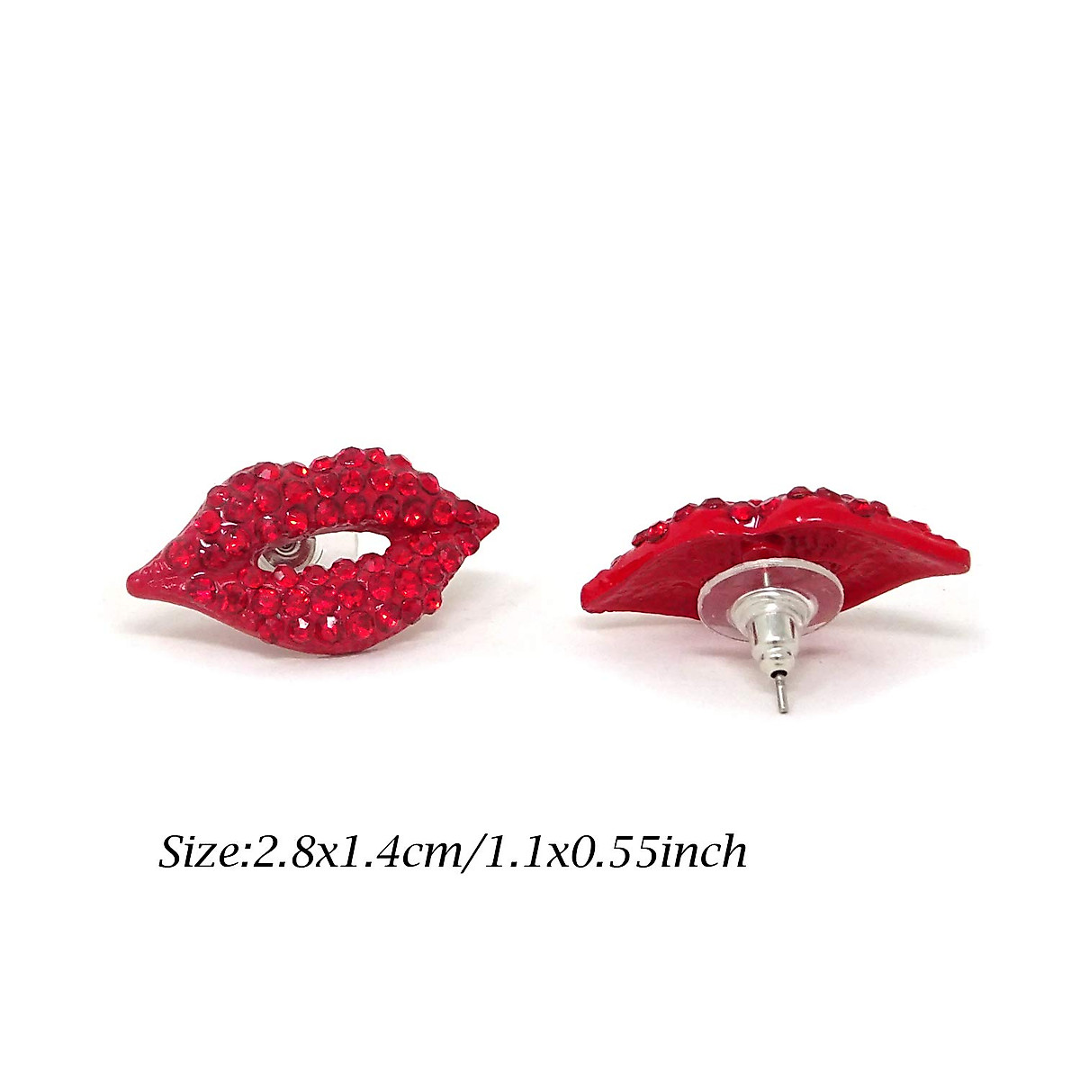Honbay 1 Pair of Fashion Sexy Red Lip Stud Earrings Kiss Lip Ear Studs Sparkling Rhinestones Crystal Earrings