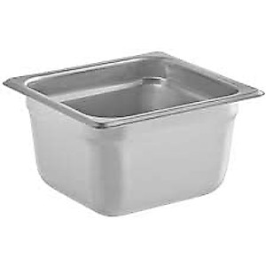 RJB Restaurant Supply 1/6 Hotel Pan 4 inches Deep - 6 Pack NSF 18/8 Stainless Steel Steam Table Pan, Chafing Dish Food Storage Pan (4" (100mm), 1/6 Sixth Pan)