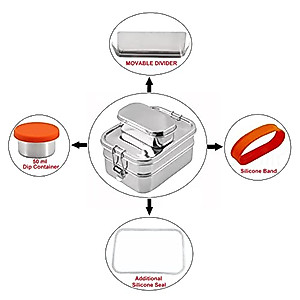 MORE-ECO Classic Stainless Steel Bento Lunch Box Lunch Container Design Holds a Variety of Foods - Metal Bento Box - Dishwasher Safe - Stainless Lid - Stainless 5-in-1