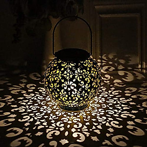 YTREI Solar Led Iron Art Hollow Lantern Light Outdoor Decorative Lighting Handheld Hanging Lamp for Home Garden Yard Pathway