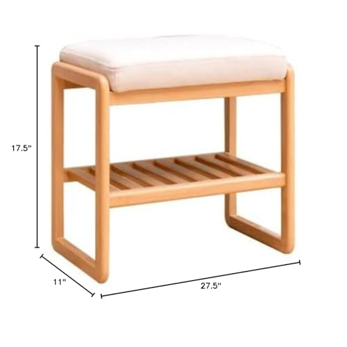 Aybihous3 Natural Solid Wood Shoe Bench, Beech Wood Storage Rack Organizer with High Rebound Sponge Cushion