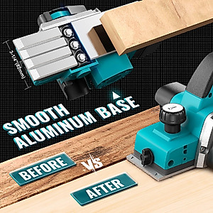 Cordless Electric Hand Planer: 3-1/4-Inch Handheld Planer for Makita 18V Battery (No Battery) - 15000 RPM Power Wood Planer for Woodworking, Carpentry, and Home DIY - Includes Blades and Edge Guide