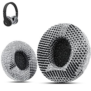 Professional Beats Headphones Replacement Earpads, Ftis Beats Solo 3 Wireless, Beats Solo 2, Grey Pattern Fabric and Memory Foam, by Krone Kalpasmos