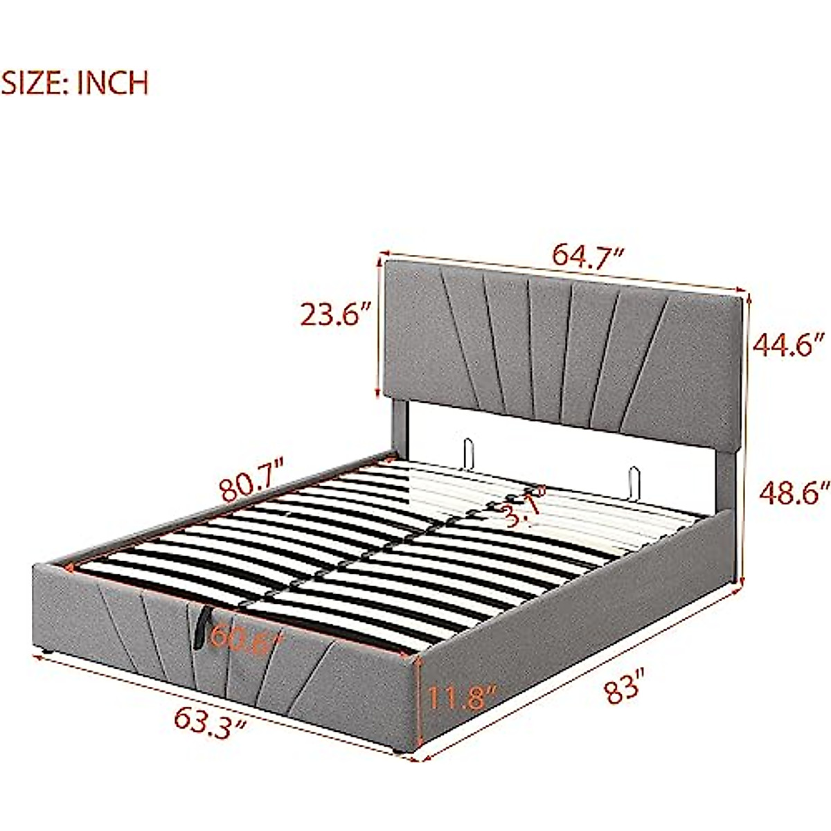 DNYN Queen Size Upholstered Platform Bed with Storage for Kids,Teen,Adults,Study Bedframe w/Wooden Slat Support,No Box Spring Needed & Easy Assembly, Gray