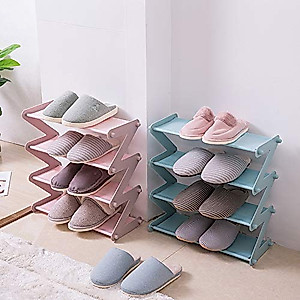CARURLIFF 2 Packs Assemblable Small Shoe Racks Can Hold 8-12 Pairs Kids Shoe Rack Organizer for Entryway, Closet, Children's Bedroom (Blue & Pink - 4 Tier)