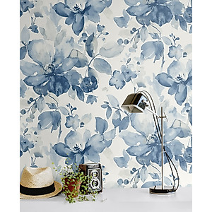 NextWall Watercolor Flower Peel and Stick Wallpaper (Bluestone)
