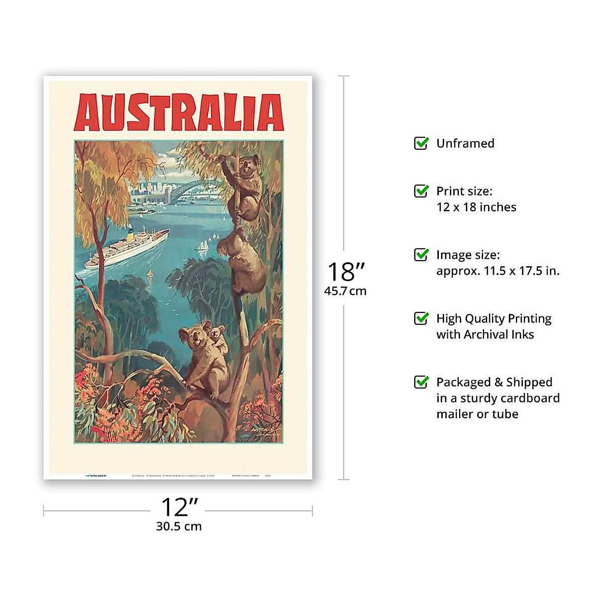 Australia - SS Mariposa SS Monterey - Vintage Ocean Liner Travel Poster by Louis Macouillard c.1960 - Master Art Print (Unframed) 12in x 18in