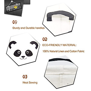 HKEC Rectangle Panda Easter Basket,Storage Basket with Handles, Collapsible Storage Box Cute Canvas Toy Bin for Pet/Kids,Gift Basket,Room Decor(PANDA)