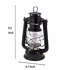YAKii LED Vintage Lantern Metal Hanging Hurricane Lantern 12 LED Dimmer Switch Cold White Battery Operated Lantern Power Outage Indoor Camping Lighting Outdoor Brooklyn Lantern (Black 2 Pack)