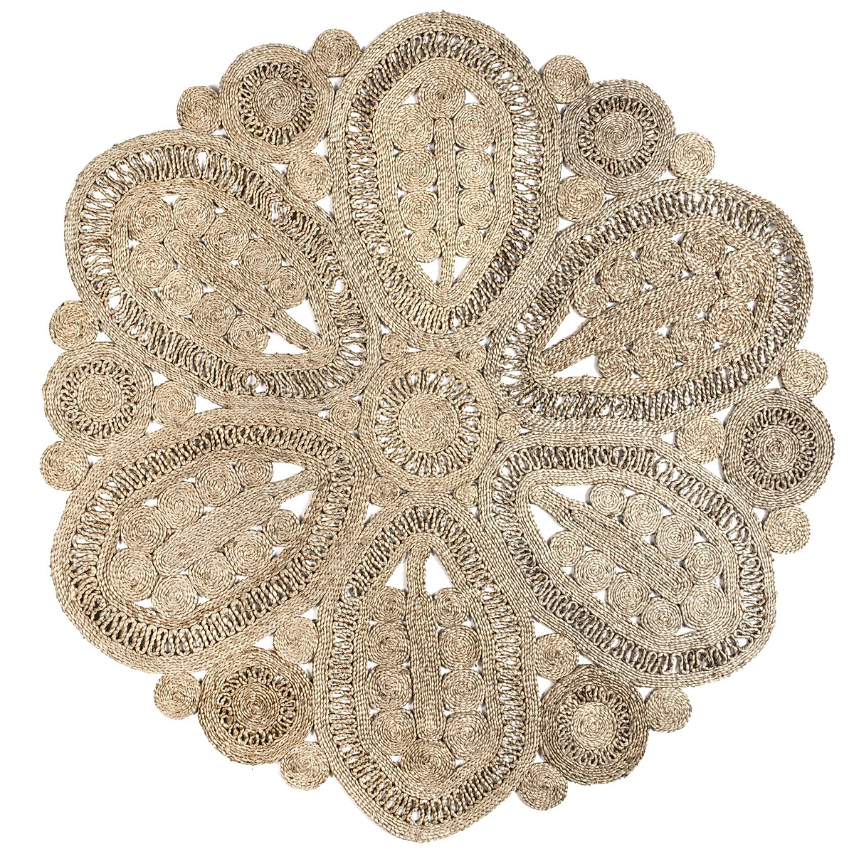 nuLOOM Bree Floral Braided Jute Area Rug, 6' Round, Natural