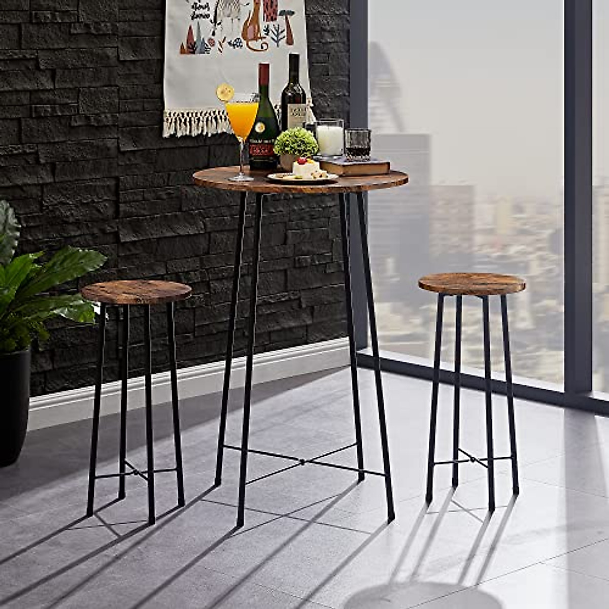 VECELO 23.6" Round Bar Table, Modern Bistro Pub Dining Room Furniture, Counter Height Wood Top for Breakfast Dinner Nap Conference, Easy Assembly, Rustic Brown